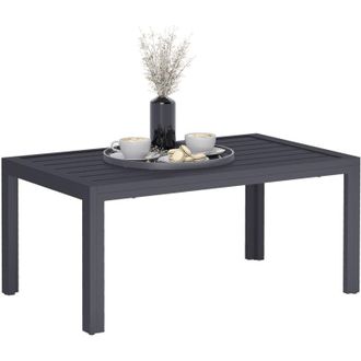 OUTSUNNY Table basse de jardin rectangulaire - Outsunny - cadre en acier, plateau &agrave; lattes - 101,5 x 61 x 46 cm - gris