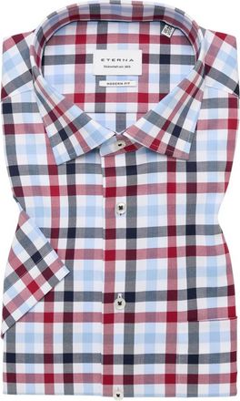 Eterna B&uuml;gelfreies Kurzarmhemd aus Baumwolle mit Karomuster, Modern Fit in