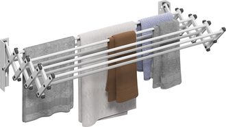 HOMCOM Wäscheständer Wand Ausziehbar Wäschetrockner Wandmontage mit 8 Stangen aus Aluminium, Platzsparender Trockenständer für Drinnen und Draußen 86 x 61 x 