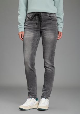 Kangaroos Jogg Pants KANGAROOS, Damen, Gr. 32, N-Gr, grau (grau used), Denim/Jeans, Obermaterial: 59% Baumwolle, 40% Polyester, 1% Elasthan, Destroyed-Effekte, 