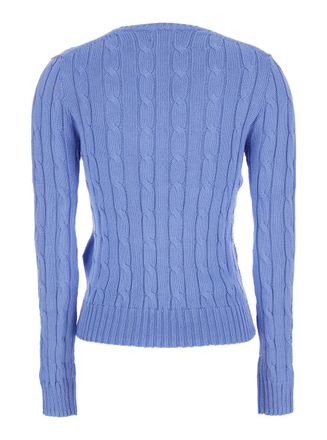 Polo Ralph Lauren Womens Crew Neck Sweater With Pony Embroidery Light Blue Cotton Tops Top