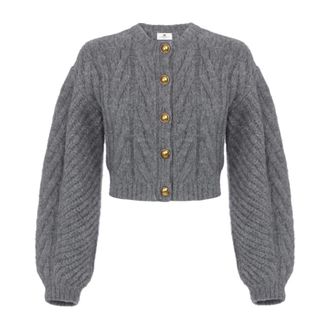 Elisabetta Franchi Strickjacke aus Strickstoff - - Knitwear - Damen - Grau - 2XL