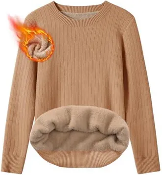 Heekpek TOMEEK Pull Femme Hiver Chaud col Rond Pull Polaire en Tricot Chic et Elegant Pullover à Manches Longues Thermique Hauts Sweater Casual Chandail Tops,