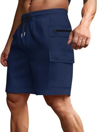 Generic Short de bain hawa&iuml;en &agrave; s&eacute;chage rapide pour homme avec poches, bleu marine, XXL