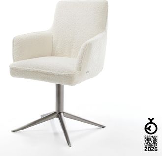 DELIFE Drehstuhl Heira-Flex mit Armlehnen Boucl&eacute; Wei&szlig; Fu&szlig;kreuz Graphit 360&deg; drehbar Wippfunktion Taschenfederkern, Esszimmerst&uuml;hle