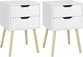 Yaheetech Table de Chevet Lot de 2 Blanche, Table de Nuit pour Adulte, Chevet du Lit en Bois, Style Scandinave, 2 Tiroirs, Pied en Bois Massif Blanc - Yaheetech