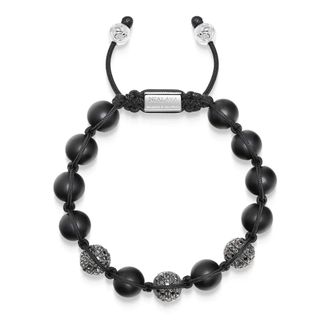 Nialaya Homme, Accessoires, Gris, Taille: M Bracelet Trio de Perles Diamant Noir