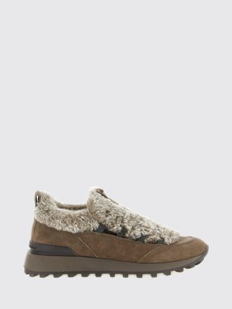 Brunello Cucinelli Baskets basses en cuir et peau de mouton avec d&eacute;tail Monili