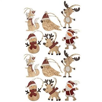 Com-Four Lot de 12 Décorations de Sapin de Noël en Bois - 6 Motifs à Décorer
