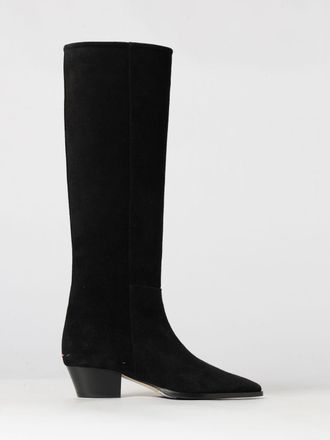 Aeyde Bottes hautes Medea en cuir su&eacute;d&eacute; avec bout effil&eacute; et talon &eacute;vas&eacute;