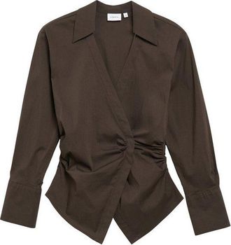 Comma Langarmbluse Bluse Wickelbluse aus Baumwollpopeline