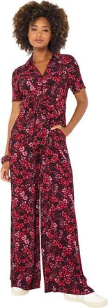 Joe Browns Damen Dark Floral Zip-up Wide-Leg Jumpsuit Overall, rot, 42