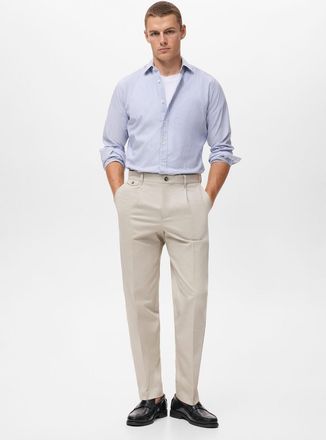 Mango Pantalon regular fit coton pinces sable - Homme - 38 - MANGO MAN