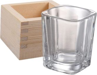 TOPBATHY Japanischer Sake-Glas-Becher Mit Holzbox Transparent Mikrowellengeeignet Traditionelle Quadratische Form Stilvolles Geschenk F&uuml;r Zuhause Und Restauran