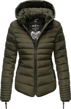 Marikoo Damen Winter Jacke Steppjacke Stehkragen Teddyfell warm gef&uuml;ttert B354 [B354-Amber-Olive-Gr.XXL]