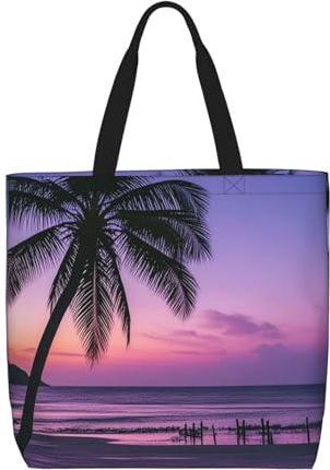 Generic Palmier Soleil Violet Sac A Main Femmes Grand Sacs De Courses R&eacute;utilisable Sac Cabas Pour Universit&eacute; Gym Voyage