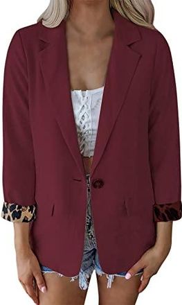 Generic Vestes pour femmes, couleur unie, coupe ajust&eacute;e, un bouton, manches moyennes, veste de costume de loisirs 2026, Rouge, XXL