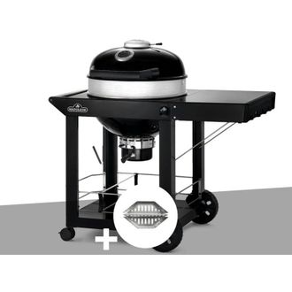 Napoleon Barbecue &agrave; charbon Kettle Pro 57 cm sur chariot - Couvercle avec charni&egrave;re - Grille Wave en fonte &eacute;maill&eacute;e - Pour 12 personnes