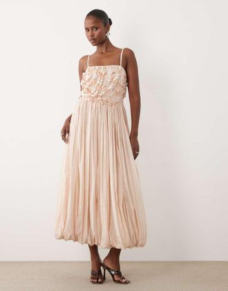 Asos Robe longueur mollet avec corsage ornement&eacute; et jupe bouffante - Rose pastel