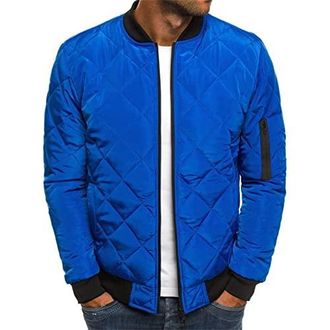 Generic Blouson bomber matelass&eacute; en losanges pour homme, manteau dhiver ample aviateur, chaud rembourr&eacute;, se tenir debout, bleu, 3XL