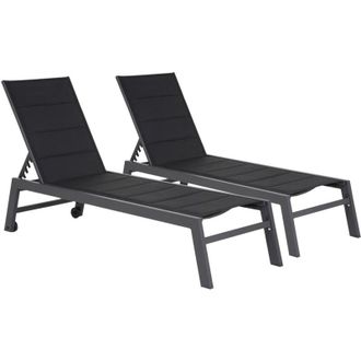 Happy Garden Happy Garden - Lot de 2 bains de soleil barbados en textil&egrave;ne noir - aluminium gris anthracite