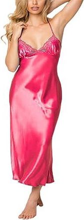 Generic Nuisette Femme Sexy Satin Chemise De Nuit Femme Col v Courte Dentelle Robe de Nuit à Bretelles Reglables Chemise de Nuit Ouverte dans Le Dos Chemise d