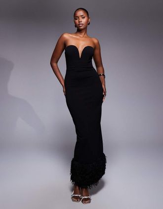 Tfnc Robe longue bandeau avec garniture fausse fourrure - Noir