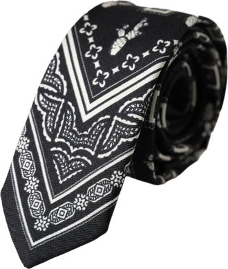 Dolce & Gabbana Mens Black Patterned Silk Adjustable Tie
