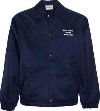Dr&ocirc;le de Monsieur Homme, Vestes, Bleu, Taille: S Surchemise Navy avec Slogan Imprim&eacute;