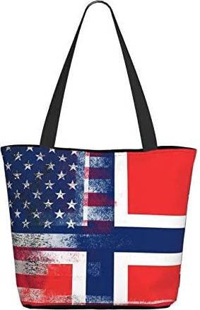 AOOEDM Sac shopping pour femme drapeau am&eacute;ricain et drapeau norv&eacute;gien 33 x 28 x 17 cm. Le cadeau parfait pour la Saint-Valentin. Cest de la Saint-Valentin po