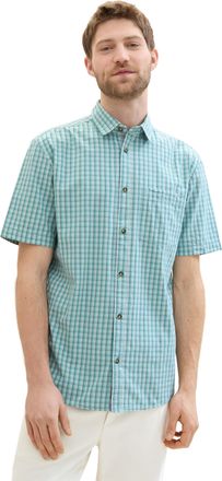 Tom Tailor Herren Regular Fit Kurzarm-Hemd mit Karomuster, turquoise white small check, M