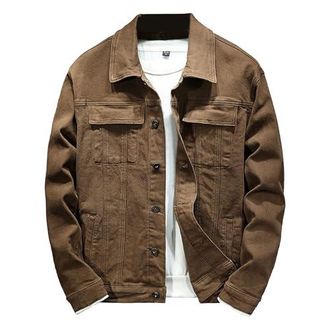 Generic Veste en jean pour homme, style vintage, avec de multiples poches, m&eacute;lange de coton, id&eacute;ale pour le travail, couleur caf&eacute;, taille 3XL