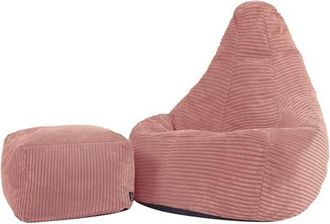 Icon Brand Dalton Sitzsack Kinder mit Hocker, Rosa, Flauschiger Cord Stoff, Sitzsack Cord mit F&uuml;llung, Bequemer Kinder Gaming Sessel, Kuschelsessel, Lese Sessel,