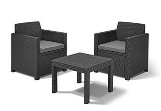 Keter Allibert by Keter Balkonmöbel Set Allegro Balcony Set, graphit/cool grey, 3tlg., inkl. Sitzkissen, Kunststoff, flache Rattanoptik