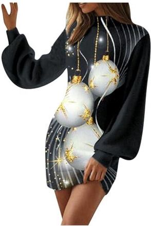 Generic Robes amincissantes 2026 pour femmes, robe mi-longue, imprim&eacute; color&eacute;, coupe ajust&eacute;e, chemise &agrave; fond long, Noir, XL