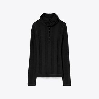 Tory Burch Fine Rib Front-Tie Sweater