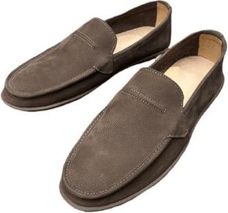 Generic Mocassins Penny Mocassins confortables et respirants faits &agrave; la main en cuir v&eacute;ritable &agrave; enfiler pour homme, kaki, 40 2/3 EU
