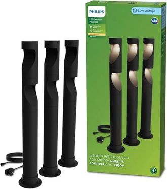 Philips Desi Borne dExtérieur 24 V GardenLink Basse Tension, 2700 K, 180 lm, Noir, Kit de Démarrage, Lot de 3, Prise EU