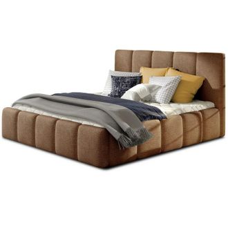 Les Tendances Les Tendances - Lit adulte Vika - Velours capitonn&eacute;-Marron clair-140x200