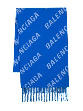 Balenciaga &eacute;charpe en laine &agrave; logo jacquard - Bleu