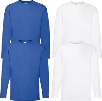 Fruit Of The Loom 4er Herren Longsleeve Baumwolle Tshirt Langarm Shirt Sets Verschiedene Farbsets M L XL 2XL 3XL 4XL 5XL & HLKauf-Block (3XL, 2X Royal, 2X Weiss & 1x HL