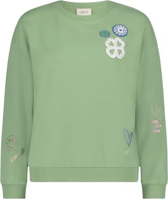 Cartoon Damen Sweatshirt mit Rippb&uuml;ndchen 40, Patch Mint/Blue