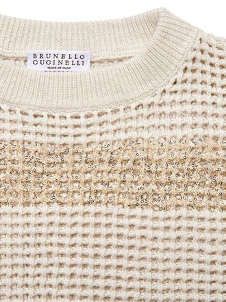 Brunello Cucinelli Lattice Knit Sequin Sweater - Beige