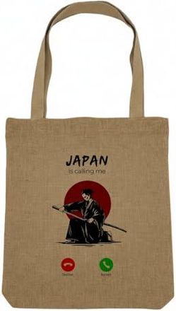 Fabulous Sac Shopping Tote Bag Aspect Lin - Japan Is Calling Me Samurai Culture - Sac de Courses Toile Epaisse 360g Beige Naturel Cabas Port&eacute; Epaule Solide Imp