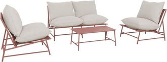 Sweeek Gartenlounge aus Stahl und Textilene f&uuml;r 4 Personen Terrakotta / Beige