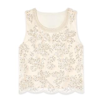 Oltre Femme, Tops, Blanc, Taille: 38 FR Top en tulle avec broderies de perles