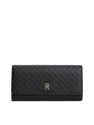 Tommy Hilfiger Geldb&ouml;rse TOMMY HILFIGER TH ICON LRG FLAP WALLET MONO, Damen, schwarz, Lederimitat, Kleinlederwaren, Damen Geldbeutel, Portemonnaie mit TH-Schmucklogo