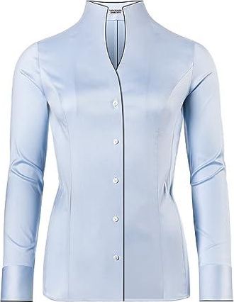 Vincenzo Boretti Chemisier, Slim-fit/Taille cintrée, élastique, col Calice - Facile à Repasser Bleu glacé 40