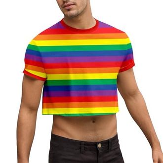 Generic T-shirt &agrave; manches courtes et col rond ray&eacute; pour homme, vert, XXL
