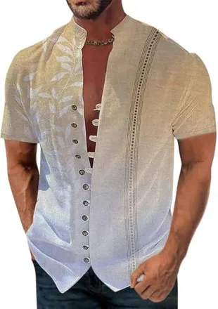 Onsoyours Chemises Casual Homme Chemise Col Mao Homme Chemise Ete Homme Bouton Chemise Homme Manches Courtes Poids LéGer Chemise pour LéTé Casual Henley Shirt A